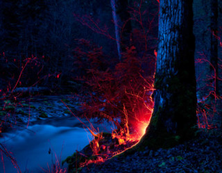 Cold and Dark Landscapes Illuminated by the Red Glow of Emergency ...