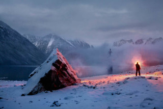 Cold and Dark Landscapes Illuminated by the Red Glow of Emergency ...