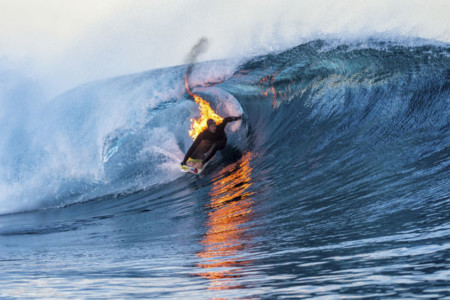 Photos of a Surfer Riding a Giant Wave... While on Fire | PetaPixel