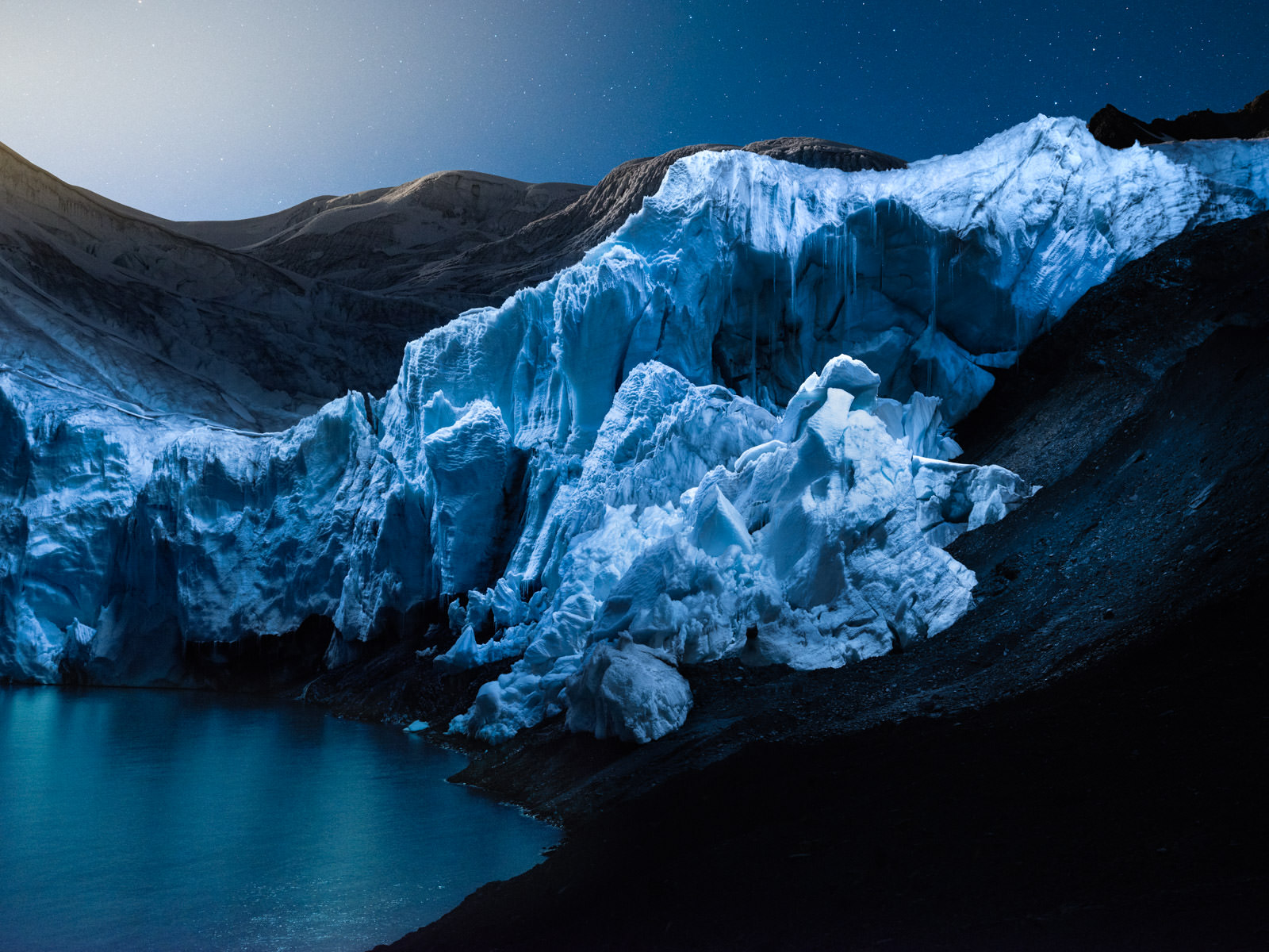 Photos of Glaciers Lit by a Drone Light | PetaPixel