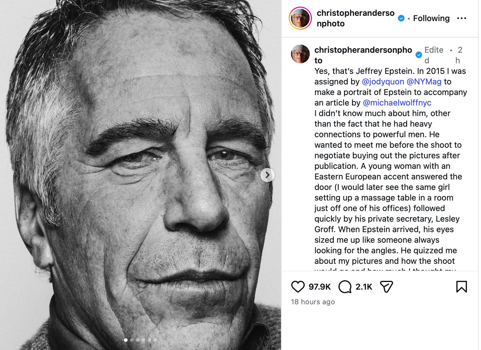 Photographer 'Releases His Own Epstein Files' and Shares Chilling ...